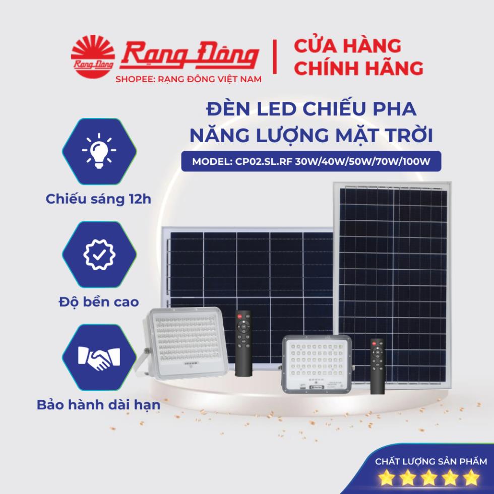 Đèn năng lượng mặt trời Rạng Đông Led chiếu pha siêu sáng CP02.SL.RF 30W/40W/50W/70W/100W ...