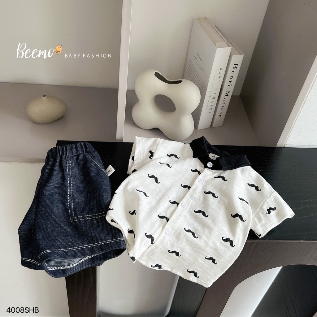 Bộ sơ mi cộc bé trai , set áo sơ mi cổ đức quần giả jean cho bé beemo ...