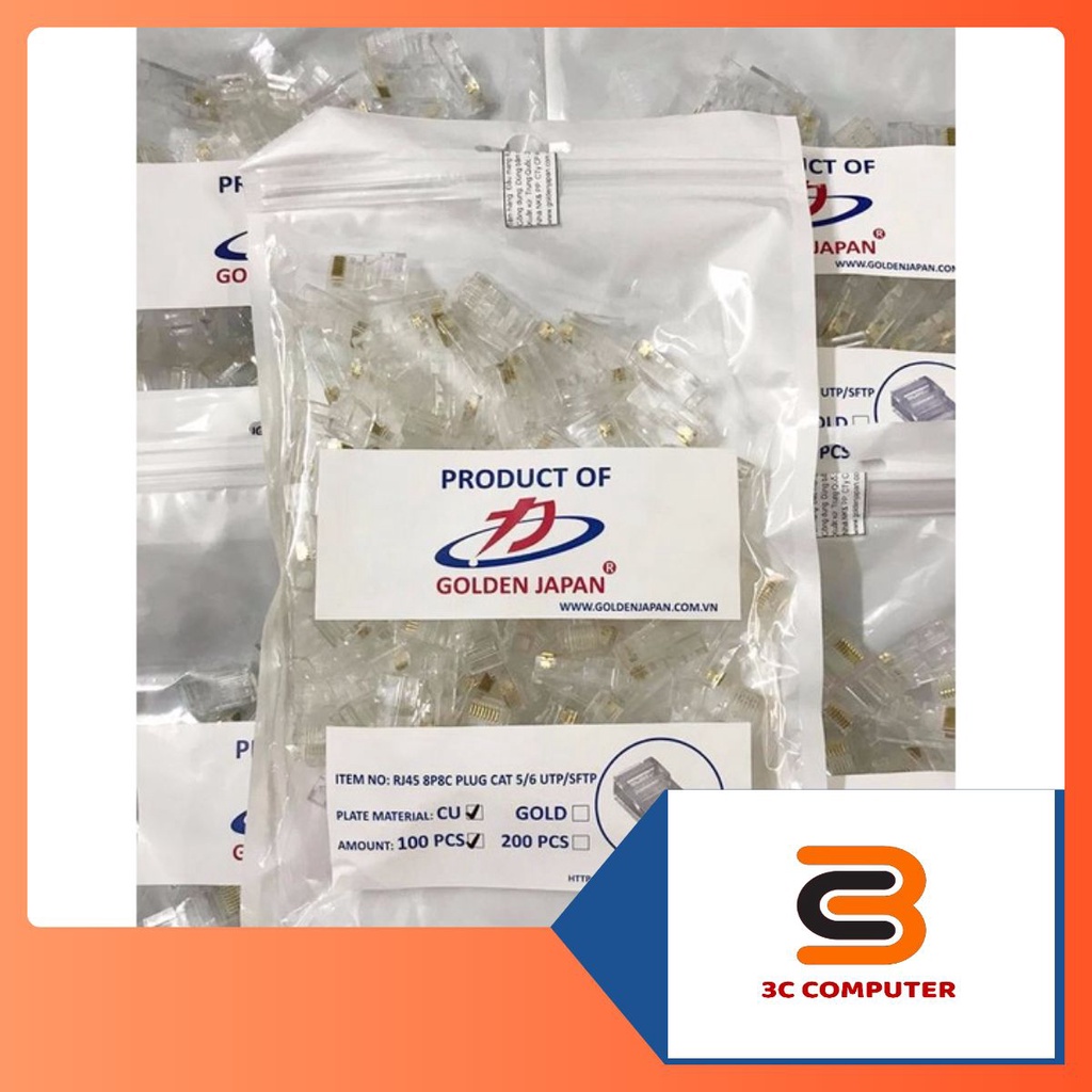 Hạt mạng RJ45 Cat 5 Cat 6 Vnet, Golden Japan, Arigato, Senniko, VegGieg túi 100 hạt giao theo ...
