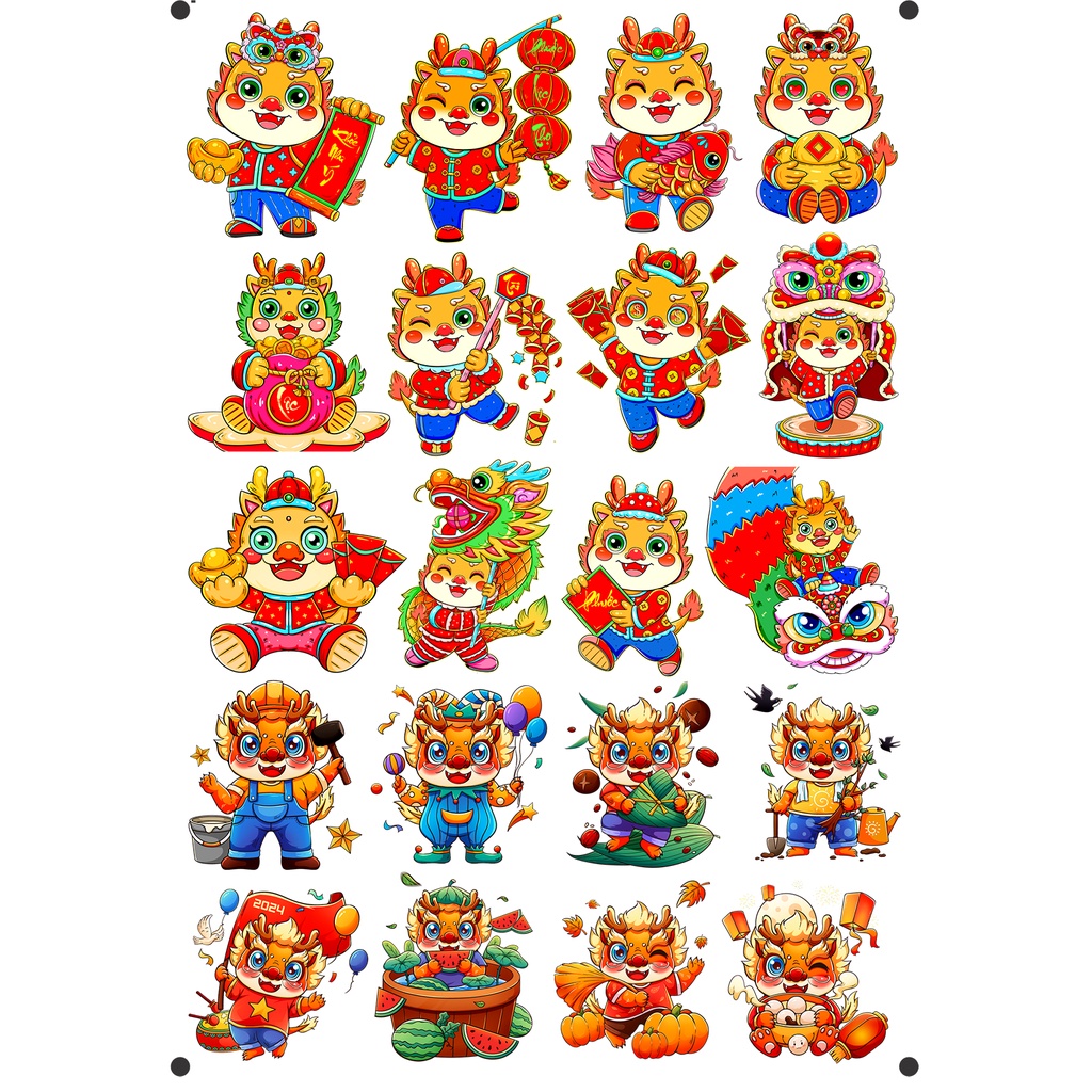 Bộ 20 tem dán Sticker Rồng 2024 chống nước giấy decal in ảnh A4 Việt ...