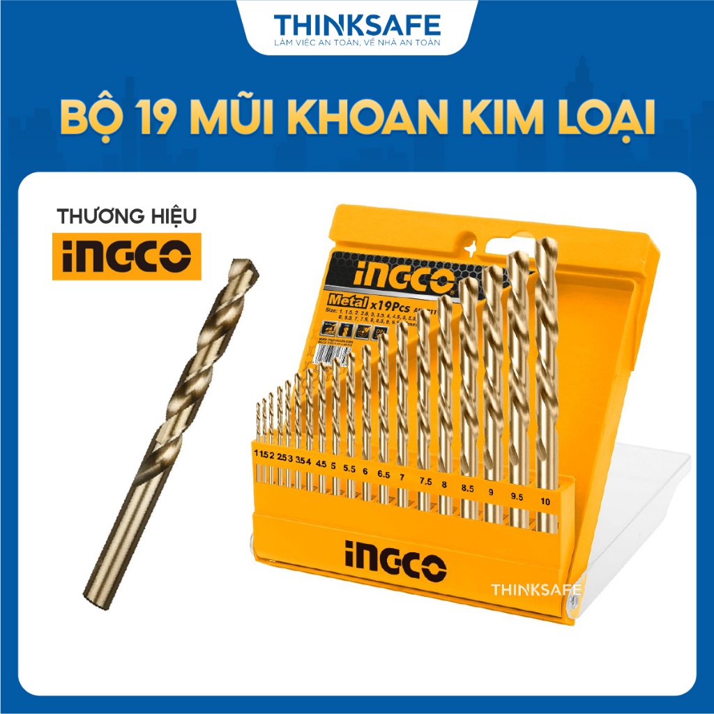 Bộ 19 mũi khoan kim loại HSS INGCO AKDB1195, kích thước đa dạng, đóng ...