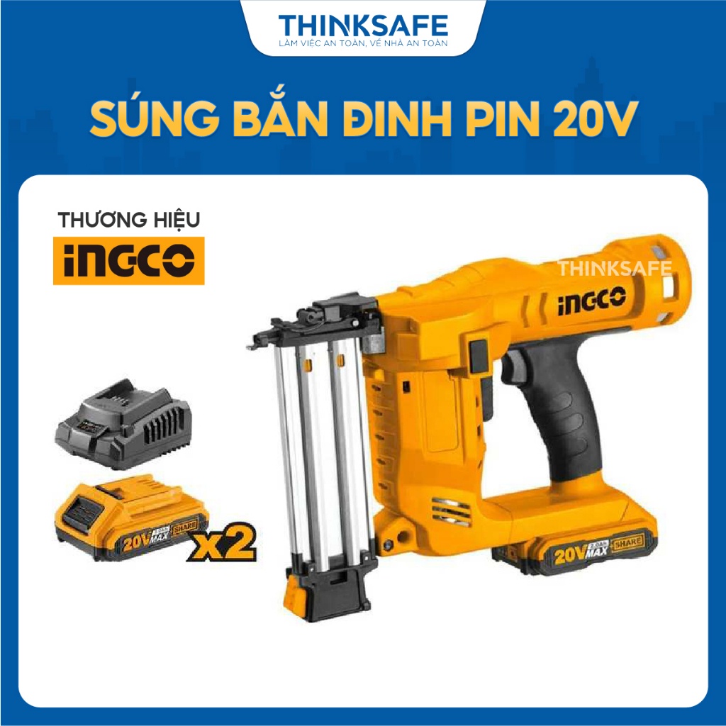 Súng bắn đinh pin 20V INGCO CBNLI2002, kèm 2 pin 20V/2.0Ah và sạc ...
