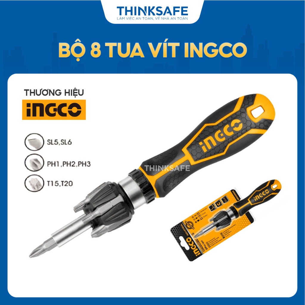 Bộ 8 tua vít INGCO AKISD0808 gồm 1 tay cầm ratchet chất lượng cao, 7 ...
