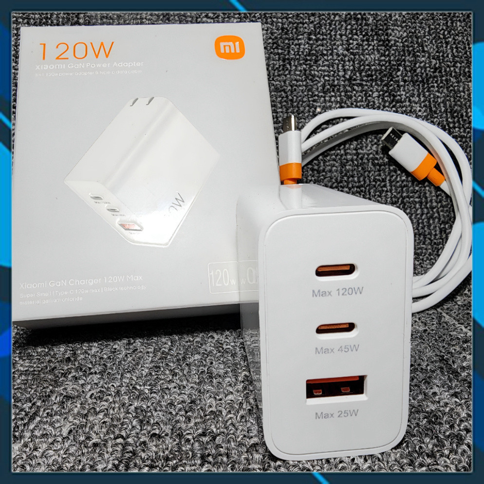 Bộ sạc Xiaomi 120W MI TURBO CHARGE nhảy % gồm củ sạc 3 cổng và cáp 2 ...