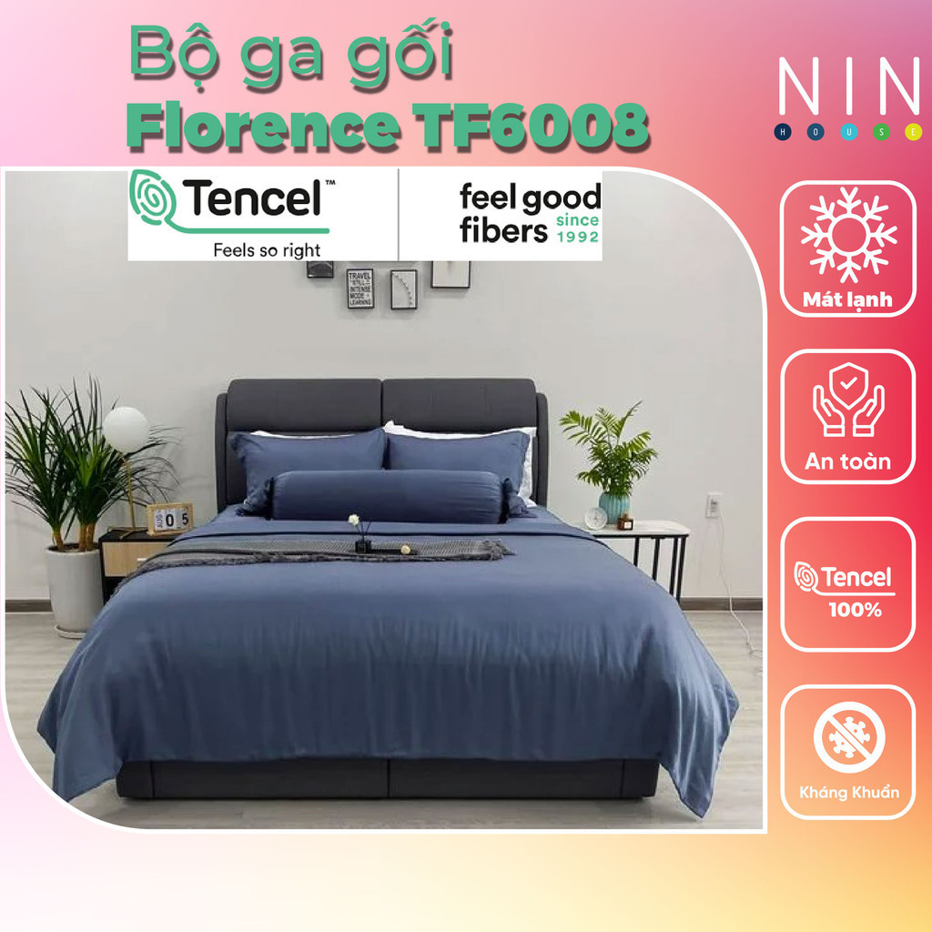 [Lụa TENCEL 100%] Bộ 5 món DRAP mát, áo gối tencel 80s NIN Florence TF6008 đủ size 1m6, 1m8, 2m ...