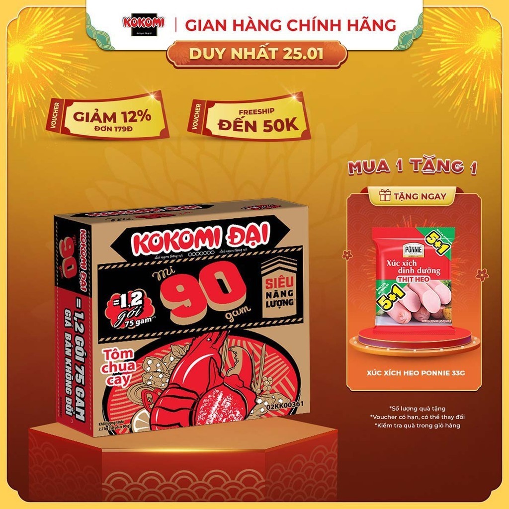 Mì Kokomi Đại 90 Tôm Chua Cay Gói - Thùng 30 Gói x 90g | Shopee Việt Nam