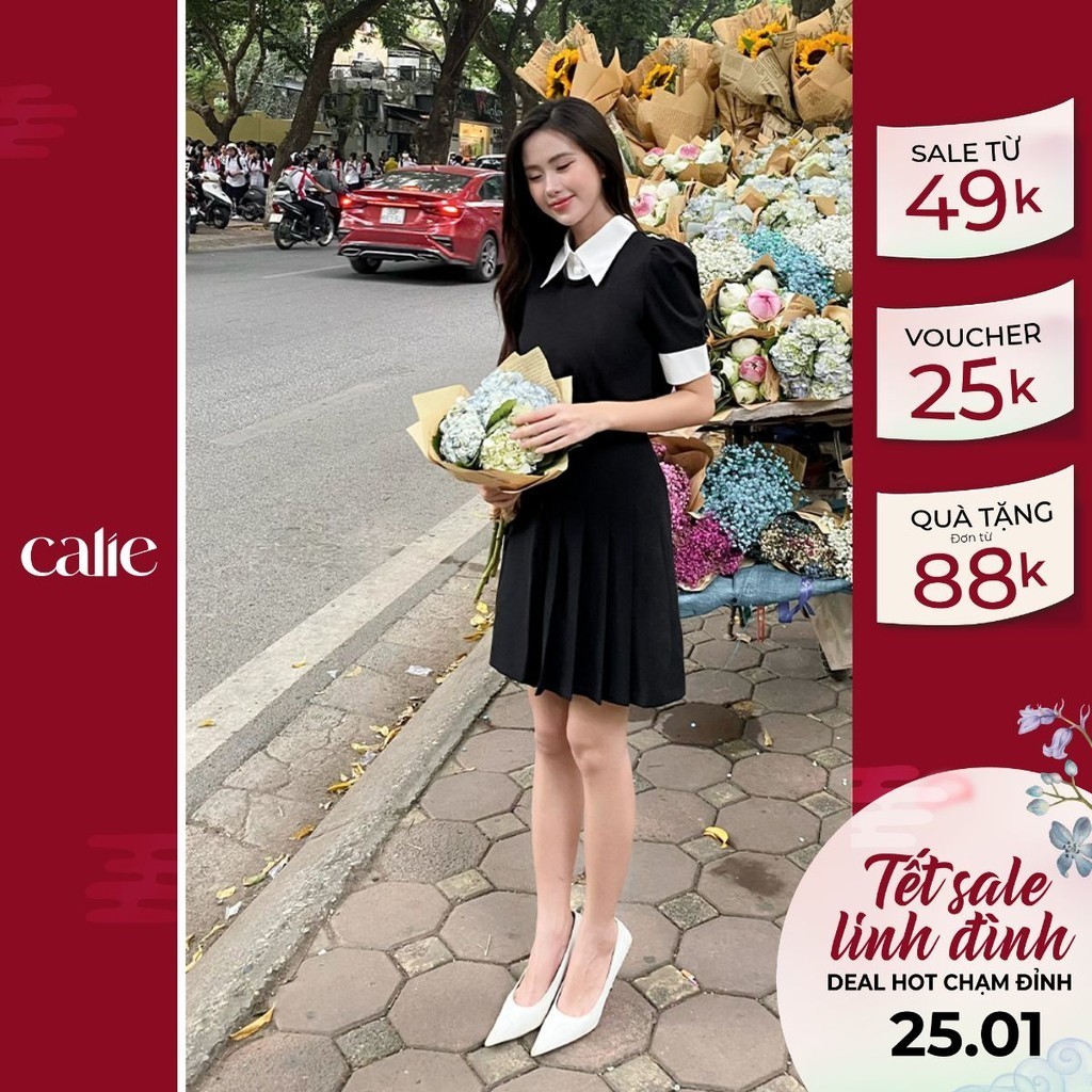 Chân váy nữ dáng A cách điệu xếp ly lệch CALIE CA082 | Shopee Việt Nam