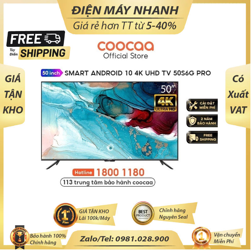 Smart TV Coocaa - Model 50S6G PRO Android 10 - UHD 50 Inch - Miễn phí lắp đặt DMK | Shopee Việt Nam