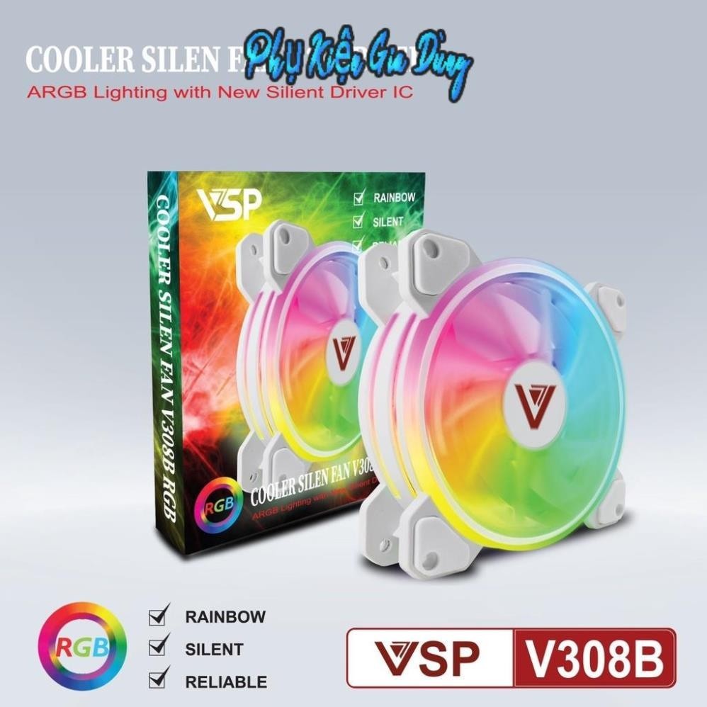 Quạt Tản Nhiệt Thùng Máy Vi Tính Fan Case 12cm VSP V308B Led ARGB (Màu trắng, RGB tự chuyển ...