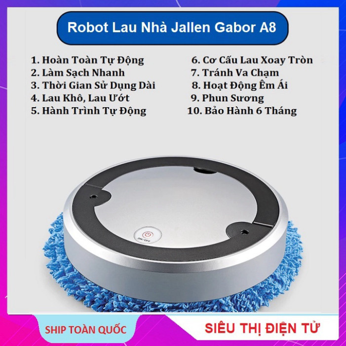 Robot Lau Nhà Jallen Gabor A8 Tự Động Lau Ướt Và Lau Khô - Máy Lau Nhà Khử Khuẩn Thông Minh - BH ...