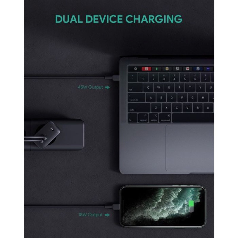 Củ sạc nhanh AUKEY PA-B4 OmniaChip 65W 02 USB-C (1C PD 65W & 1C PD 18W) | Shopee Việt Nam