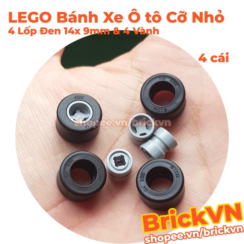 [4 Cái] LEGO Bánh Xe Ô tô Cỡ Nhỏ Gồm 4 Lốp Đen 14x 9mm (30028) & 4 Vành ...