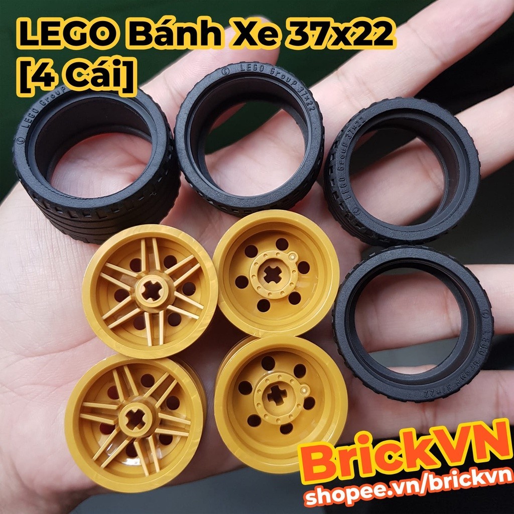 [4 Cái] LEGO Bánh Xe Đua / Xe Ô tô Với Lốp Đen 37 x 22 ZR & Vành Vàng ...