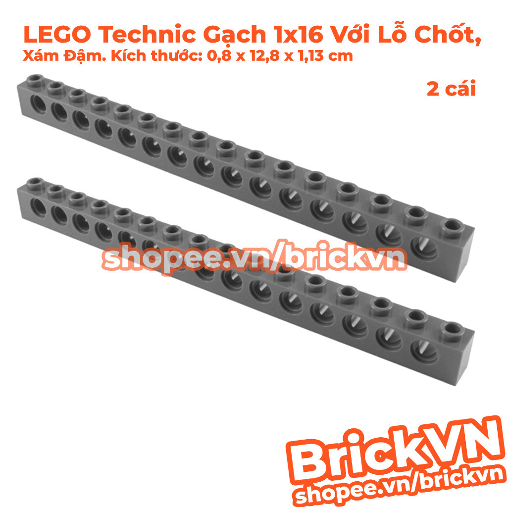 [2 Cái] LEGO Technic Gạch 1x16 Với Lỗ Chốt/Ghim, Xám Đậm ID 4256828 ...