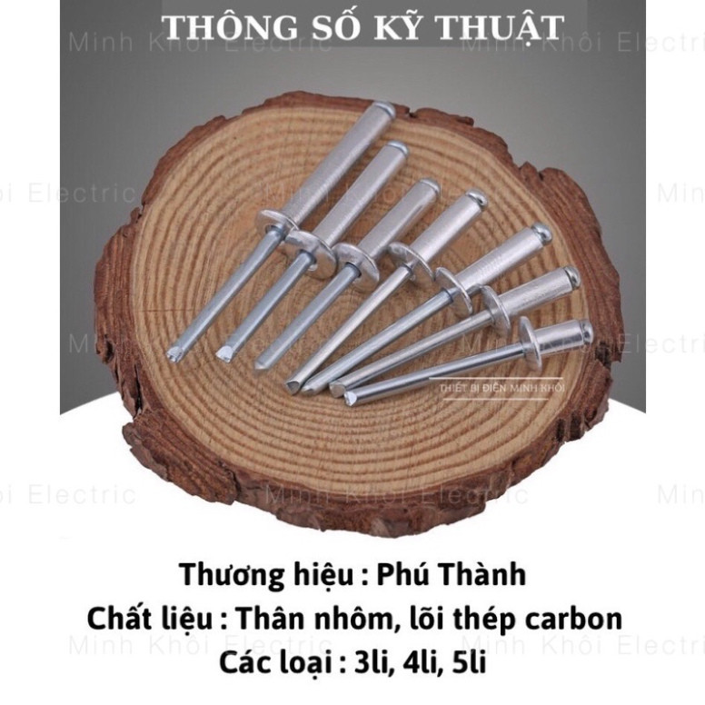 Đinh Rút Nhôm Rive Phú Thành túi 100c, đinh tán rivet rút nhôm, ri vê ...