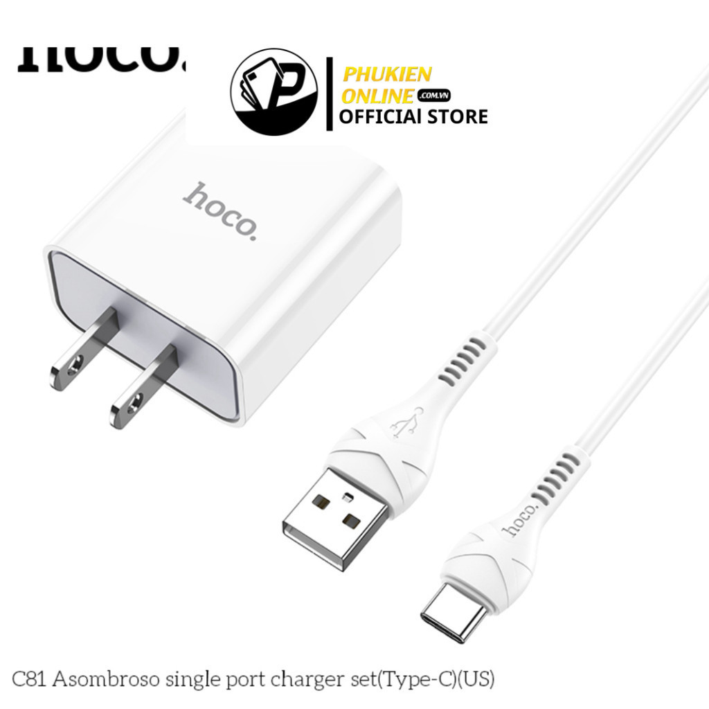 Bộ Sạc Hoco C81, USB to Type-C, Sạc Nhanh 2.1A, Vật Liệu PC Chống Cháy, Dây Dài 100cm, Thích Hợp ...