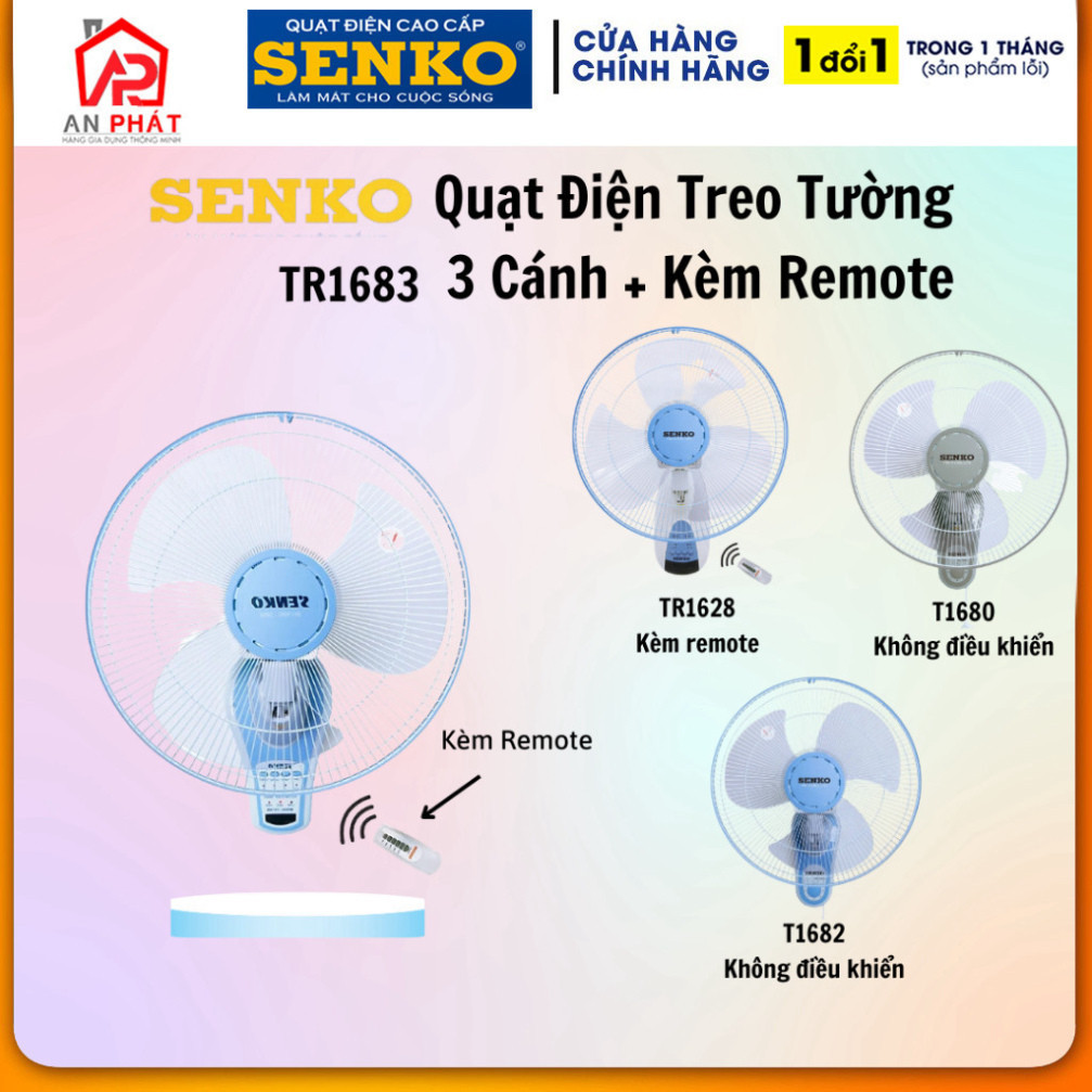 Quạt treo tường SENKO TR1628/TR1683/T1680 (Có điều khiển từ xa và không ...