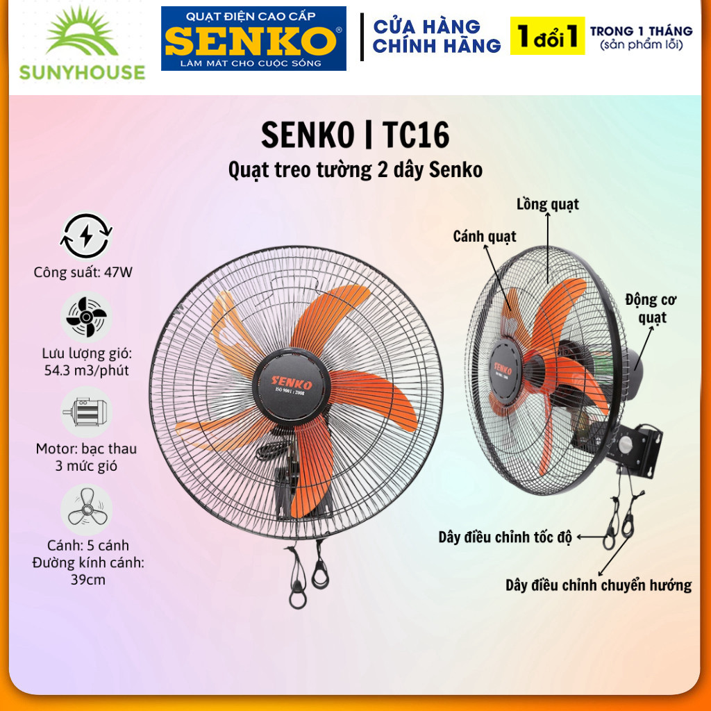 Quạt Treo Tường Senko TC16 2 Dây - Hàng Chính Hãng Bảo Hành 12 Tháng ...