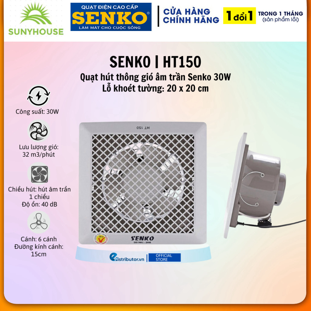 Quạt hút trần 1 chiều Senko HT150 - Hàng Chính Hãng Bảo Hành 12 Tháng ...