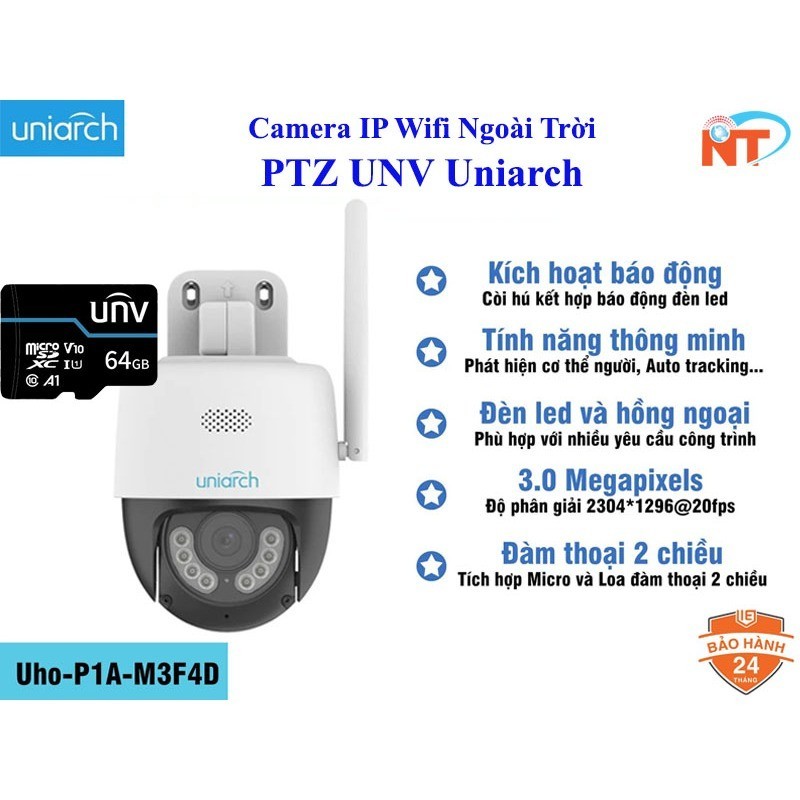 Camera IP Wifi PTZ UNV Uniarch 3MP UHO-P1A-M3F4D, đàm thoại 2 chiều, Có ...