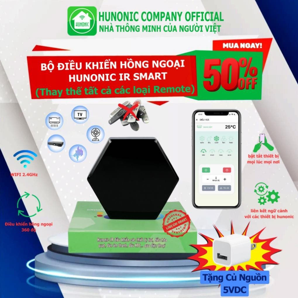 (Tặng Củ nguồn) Bộ điều khiển trung tâm hồng ngoại hunonic IR Smart ...