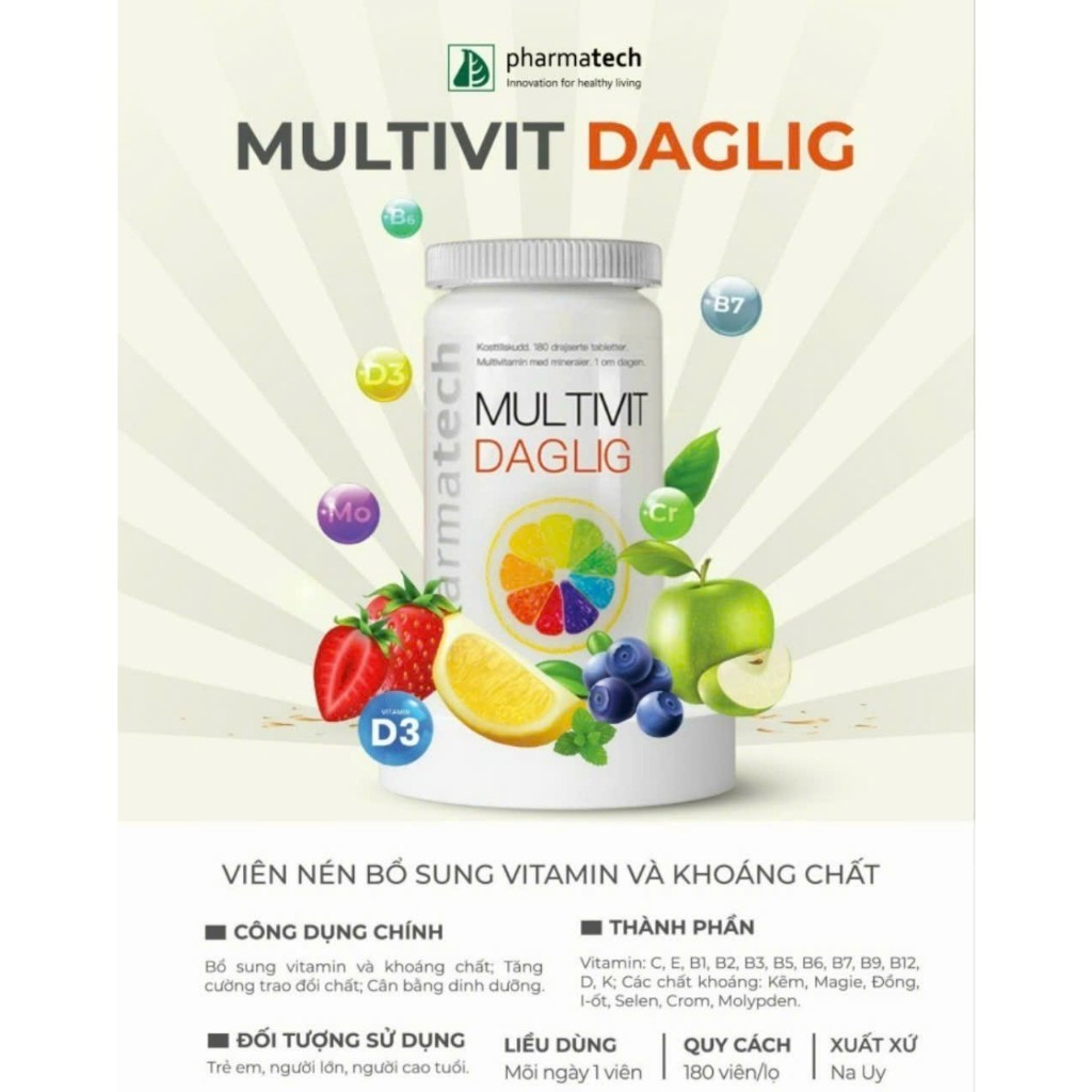 Viên uống Multivit Daglig Pharmatech bổ sung vitamin và khoáng chất ...