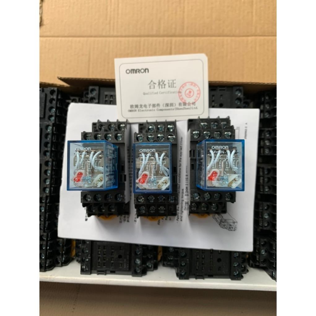 Relay trung gian MY4N-J, relay kiếng 14 chân dẹp nhỏ có đèn điện áp 12VDC, 24VDC, 220VAC dùng đế ...