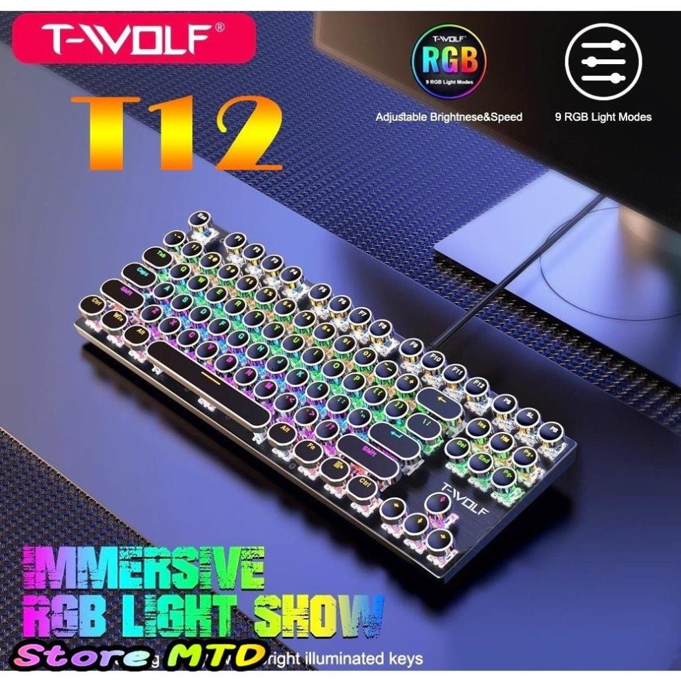 Bàn Phím HP T-Wolf T12 Black USB (87 Nút Tròn, Phím Cơ, Blue Switch ...