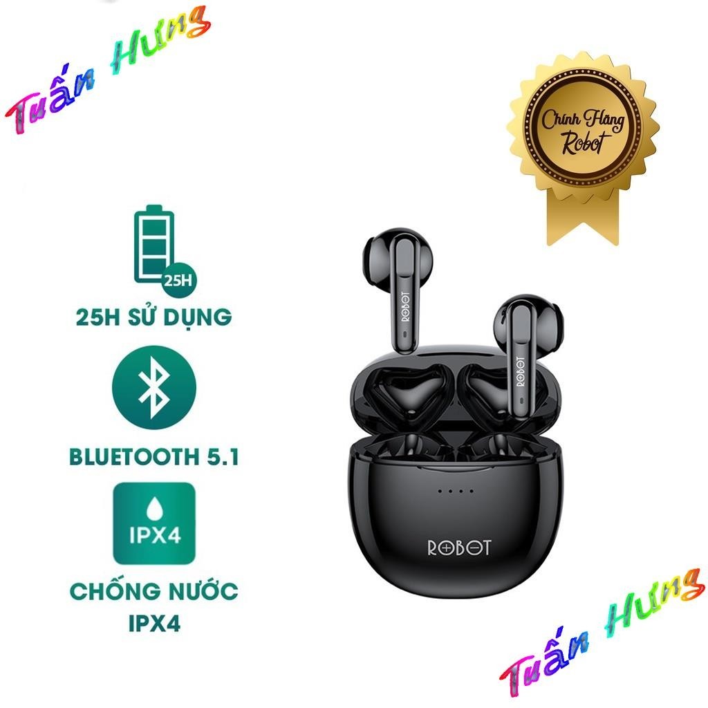 1.Tai nghe Bluetooth ROBOT Airbuds T10 TWS Black Chính hãng (Cảm ứng, 2 ...