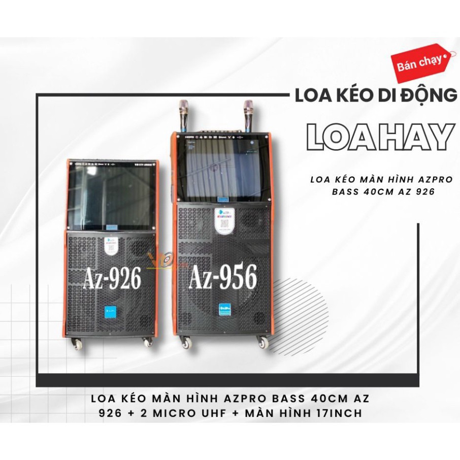 Loa kéo Màn Hình AzPro Bass 40cm AZ 956, 2 Micro UHF, màn hình 17inch ...