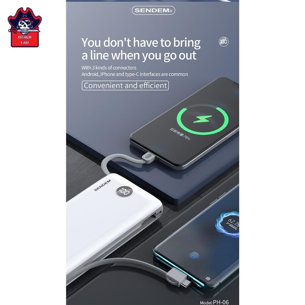 Pin Dự Phòng Sendem PH06 Dung Lượng 20.000mah ( có màn hình Led hổ trợ hiển thị ) Bảo hành 12 ...