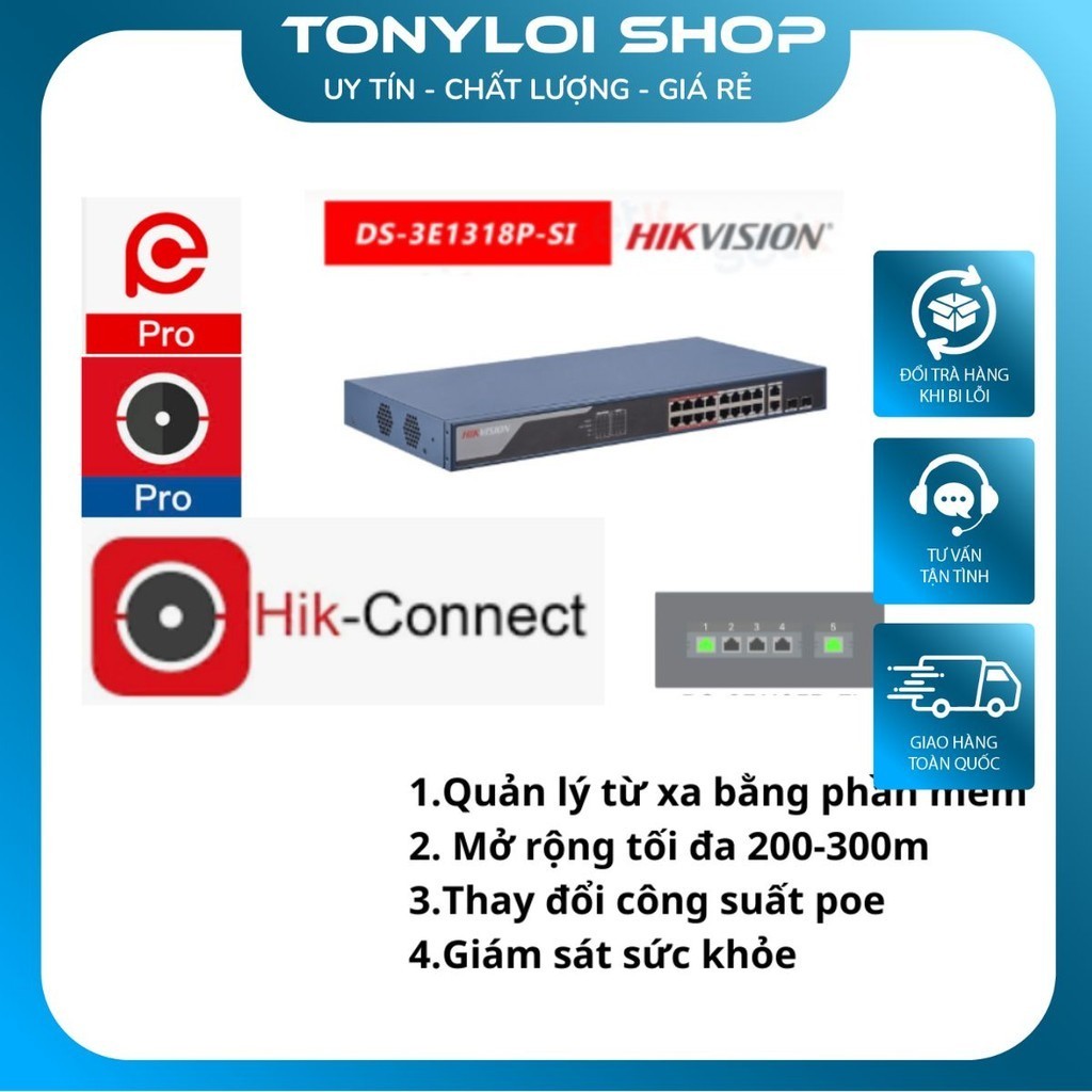 Switch Poe HIKVISION 16 cổng, 2 cổng Uplink DS-3E1318P-SI dành cho ...