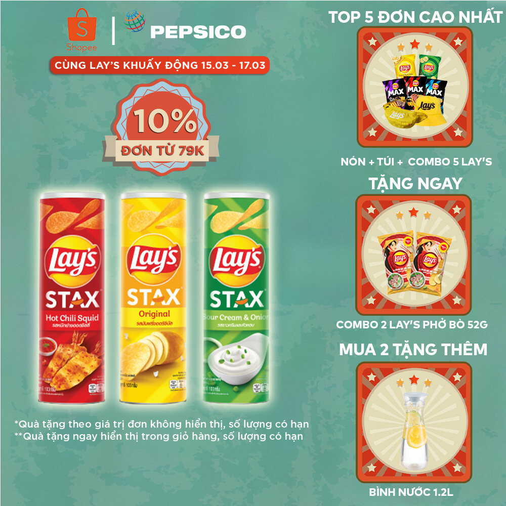 Combo 3 Lay's Stax 100gr (Tự nhiên, Mực sốt cay, Kem chua hành ...