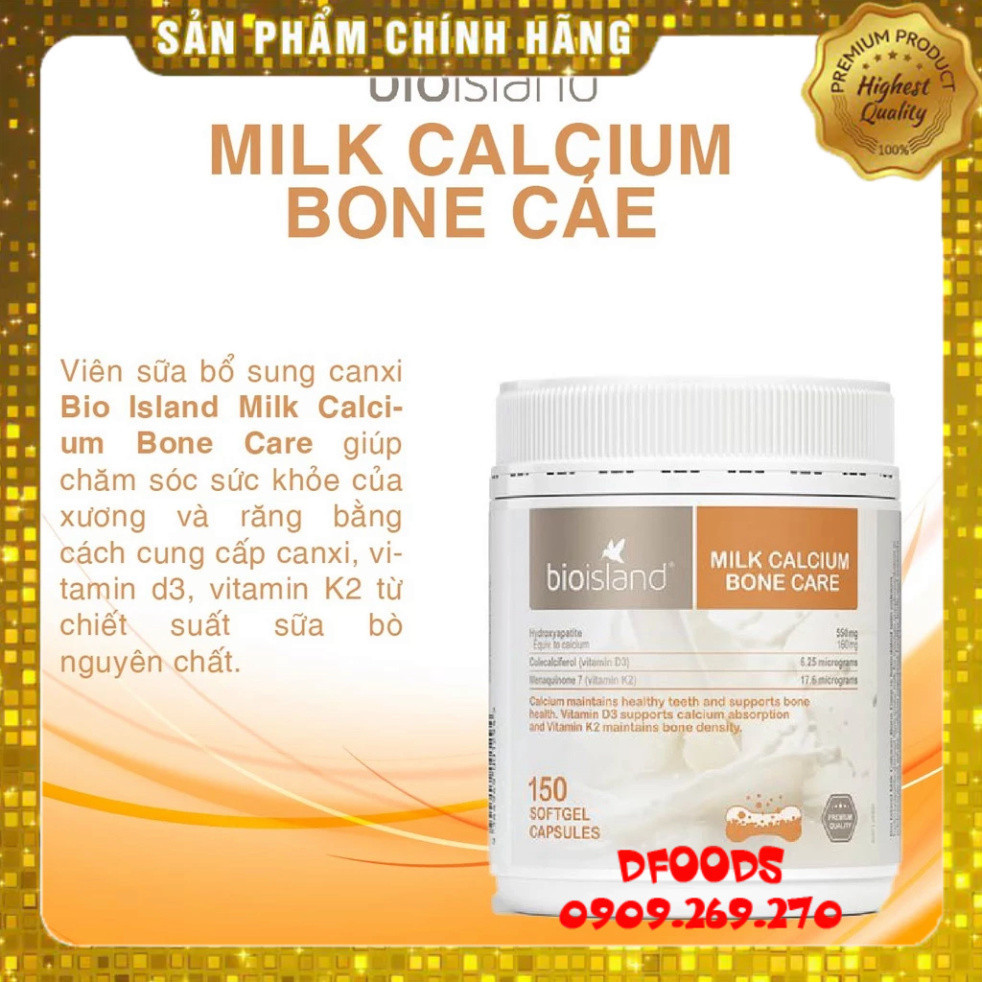 [Dfood Kid] Canxi Milk Calcium Bone Care Bio Island 150 viên ( canxi ...