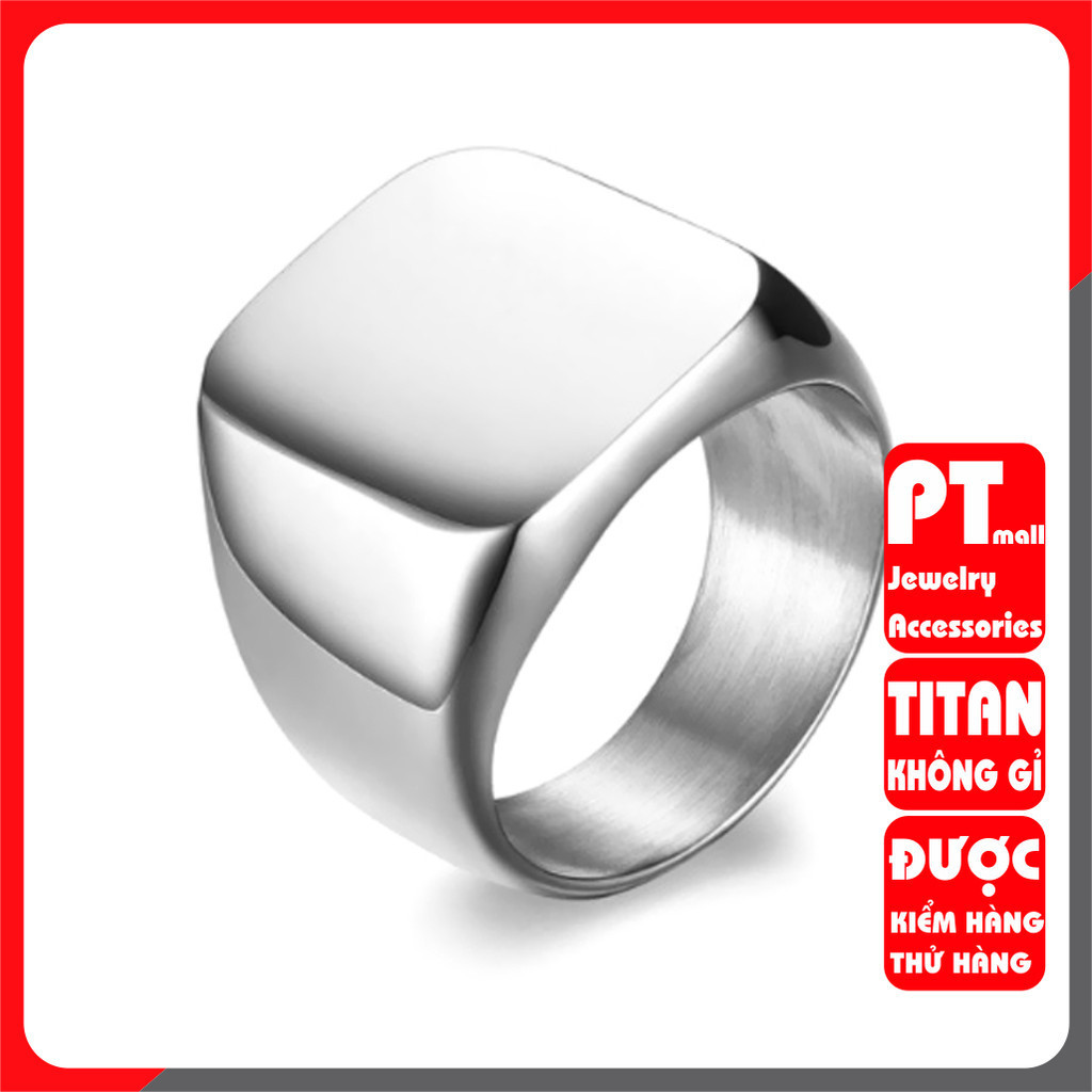 Nhẫn nam titan cao cấp thời trang rẻ đẹp kiểu mặt trơn vuông to soyong màu trắng inox thép không ...
