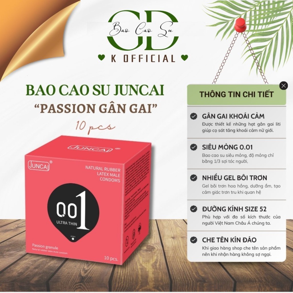 [Che tên] Bao cao su Gai siêu mỏng JUNCAI 0.01 Passion Granule Gai cao cấp Nhiều gel bôi trơn ...