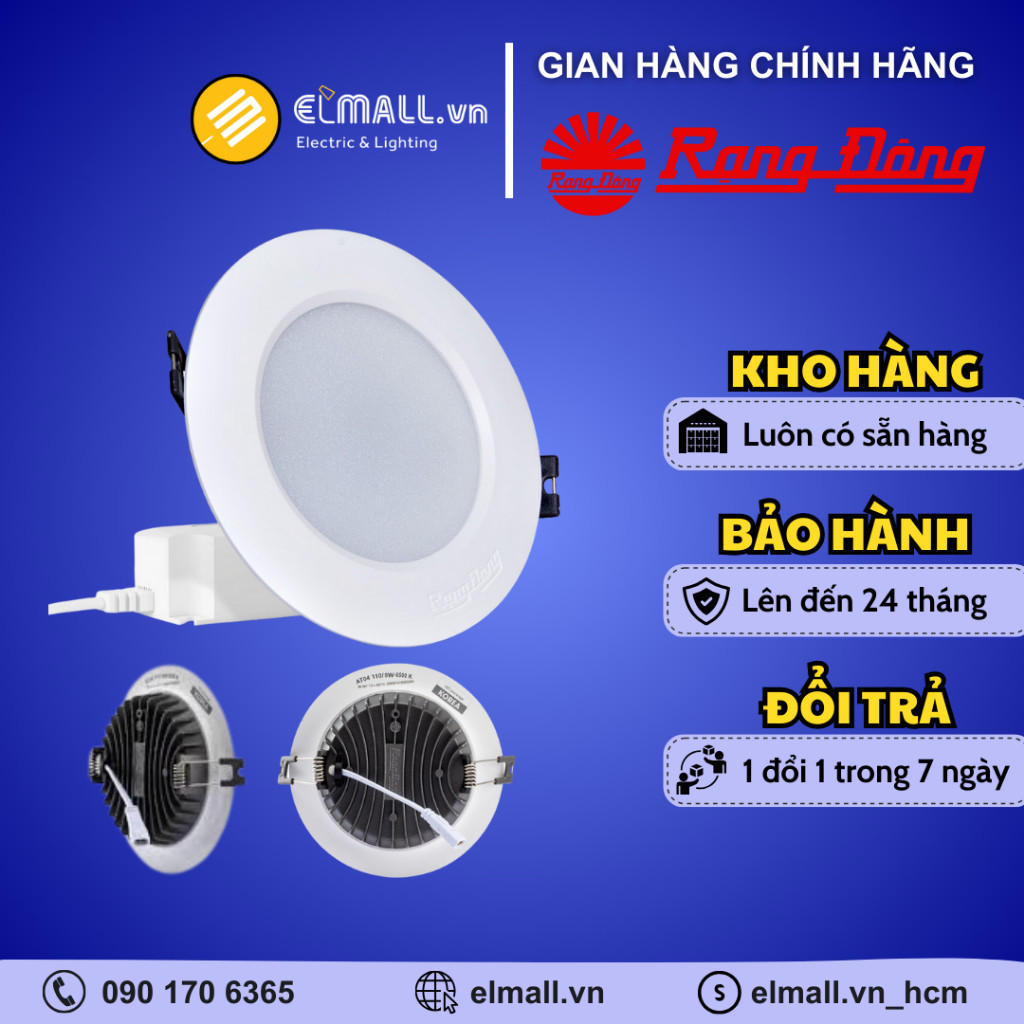 Đèn led downlight Rạng Đông AT04 3000K/6500K, ánh sáng vàng, trắng, đèn ...
