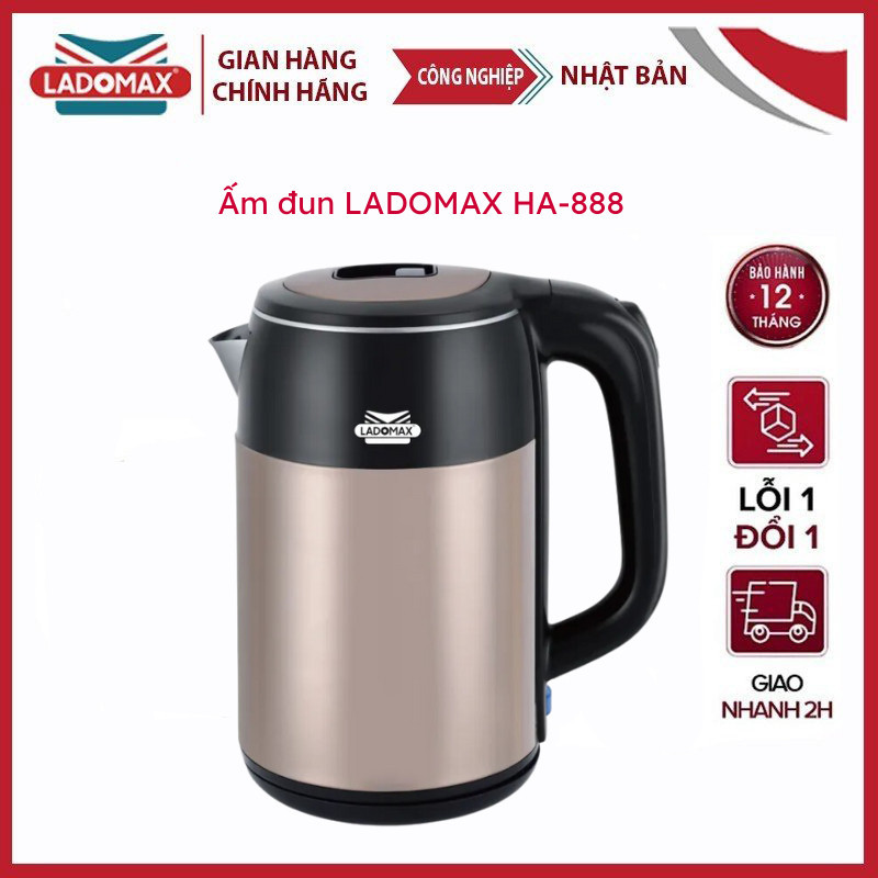 Ấm đun siêu tốc 2 lớp cách nhiệt 2.5L LADOMAX - HA-888 - Có chế độ ngắt ...