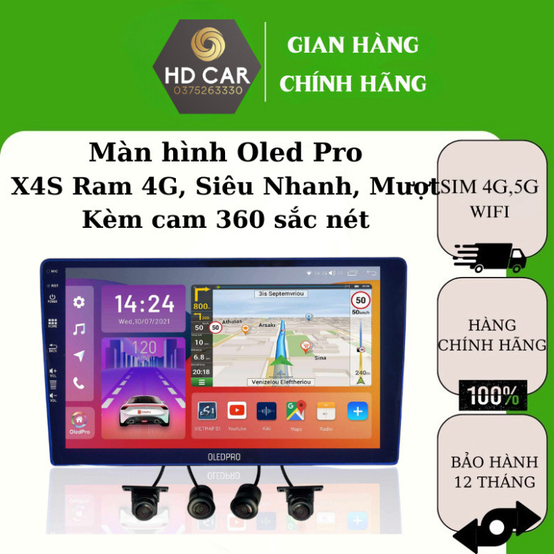 Màn android cho ô tô Oled Pro X4S kèm cam 360 độ 9 inch RAM 4G, ROM 32G ...