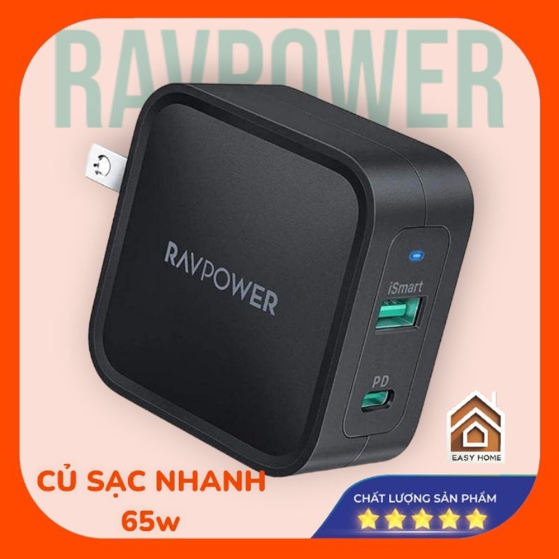 Củ Sạc Nhanh RavPower PD 2 Cổng 65W GAN TECH Type C, USB-A | Shopee ...
