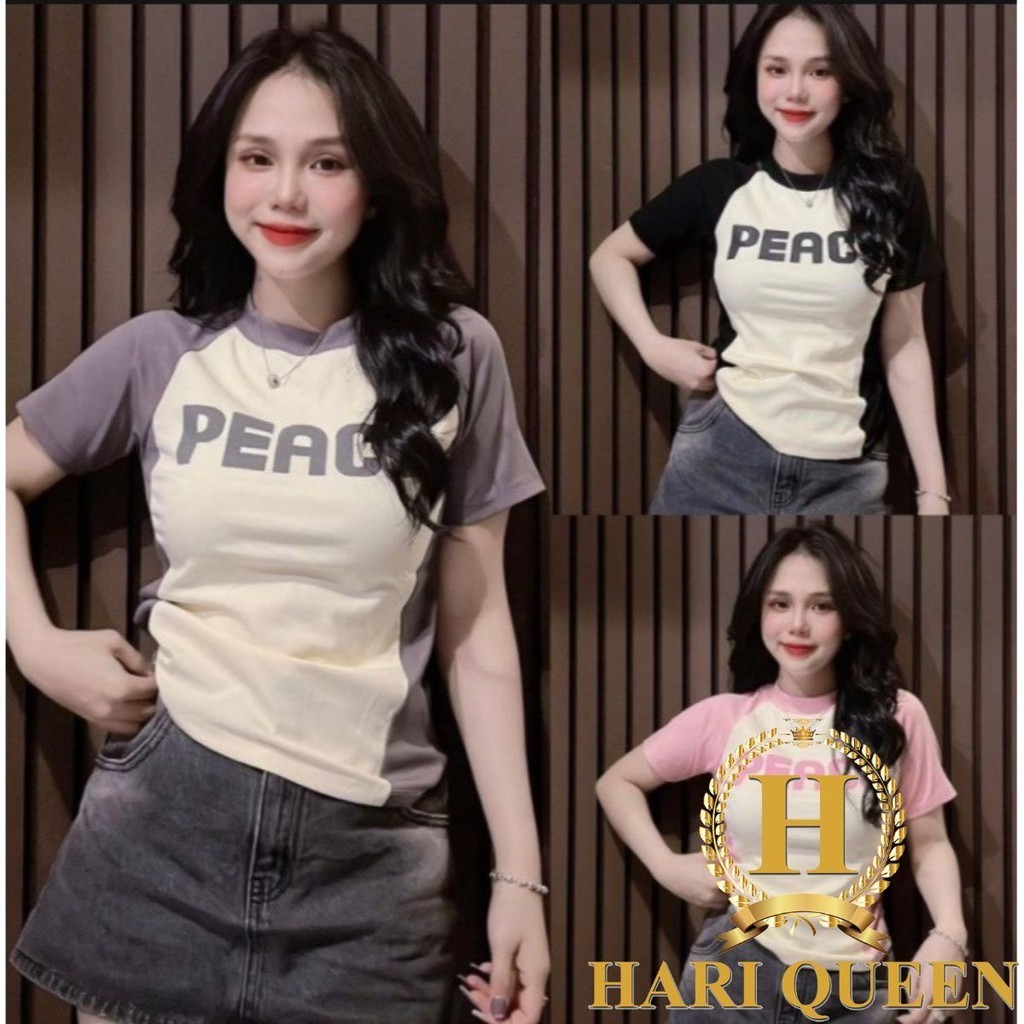 Áo thun babytee phối màu chữ Peace form rộng đẹp HARIQUEEN - Áo phông nam nữ Unisex chất cotton ...