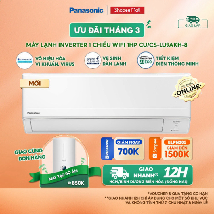 Máy lạnh/ Điều hòa Panasonic Inverter CU/CS-LU9AKH-8 - 1HP-Một chiều-Lọc không khí | Shopee Việt Nam