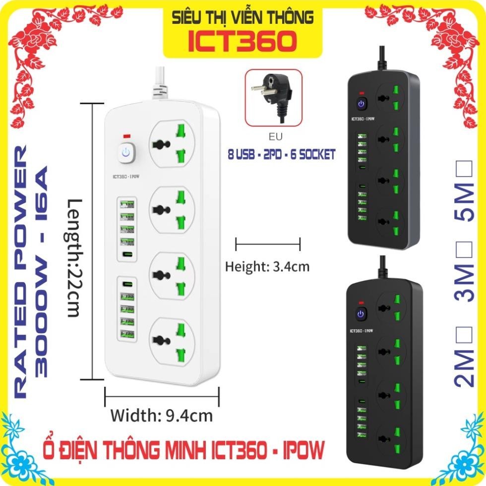 Ổ điện thông minh ICT360-IPOW IP-T91 8 Cổng usb, 4 Cổng AC, 2 Cổng PD ...