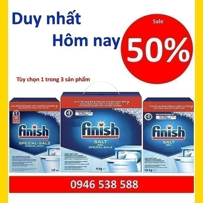 Muối rửa bát finish 4kg, Finish salt 1.5kg, muối làm mềm nước dùng cho ...