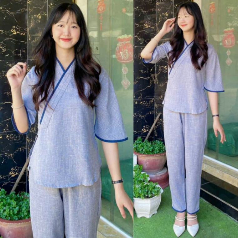 Đồ lam đi chùa thiết kế - Set bộ nữ linen chéo nhật cao cấp đủ màu đồ ...