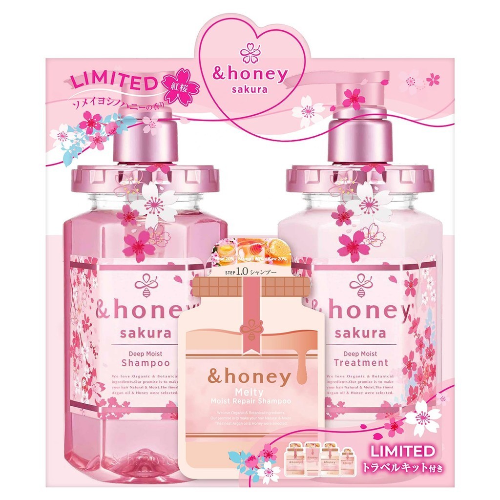 And Honey Deep Moist/Benizakura Sakura Bộ đôi giới hạn [Dầu gội 440mL / Điều trị 445g / Bộ du ...