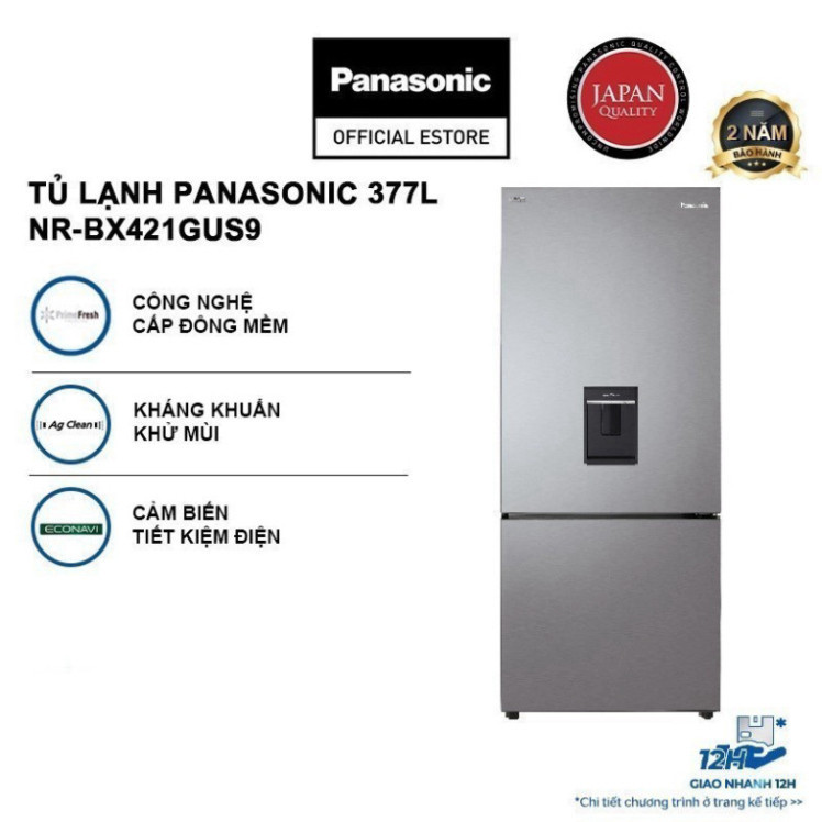 Tủ lạnh Panasonic Ngăn đông mềm diệt khuẩn 377L NR-BX421GUS9 - Mặt thép ...
