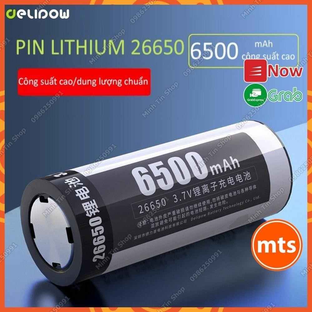 Pin sạc Delipow 26650 3.7V 6500mAh dung lượng cao chu kỳ sạc xả 1200 ...