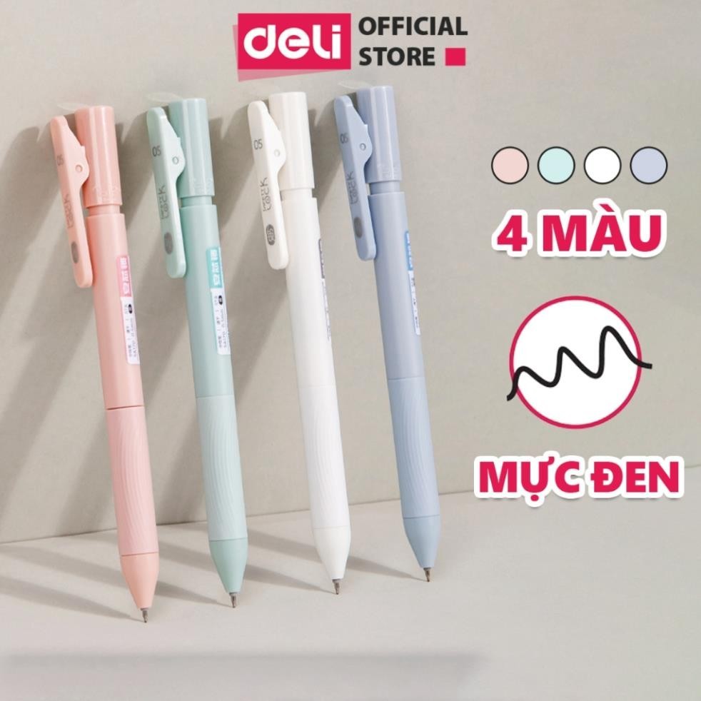 Bút gel dạng bấm mực đen thiết kế mới tự động khóa ngòi Deli - Bút bi ...