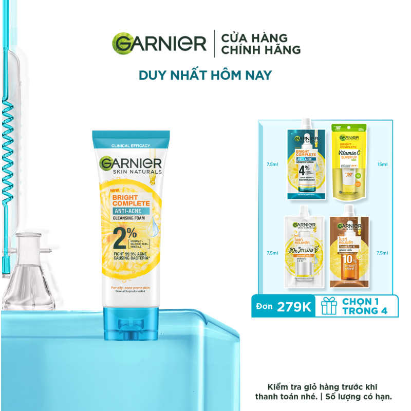 Sữa rửa mặt 3-trong-1 giảm mụn & sáng da Garnier Bright Complete Anti ...